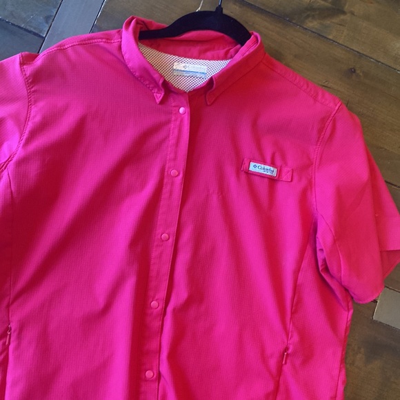 Columbia | Tops | Columbia Pfg Bright Pink Snap Front Fishing Shirt ...